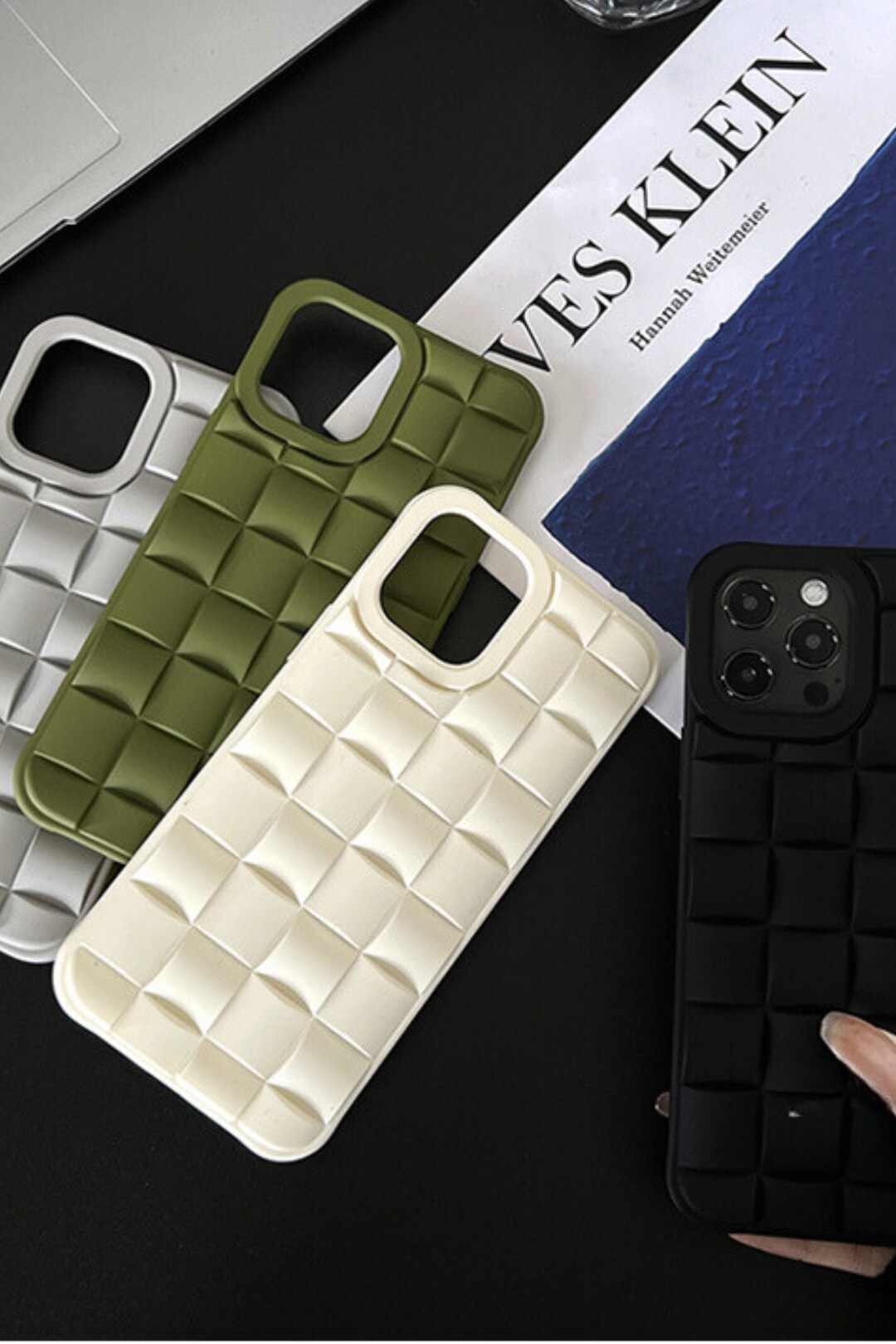 Checkered Weave olive Green, Black, Creamy White, Light Grey iPhone ...