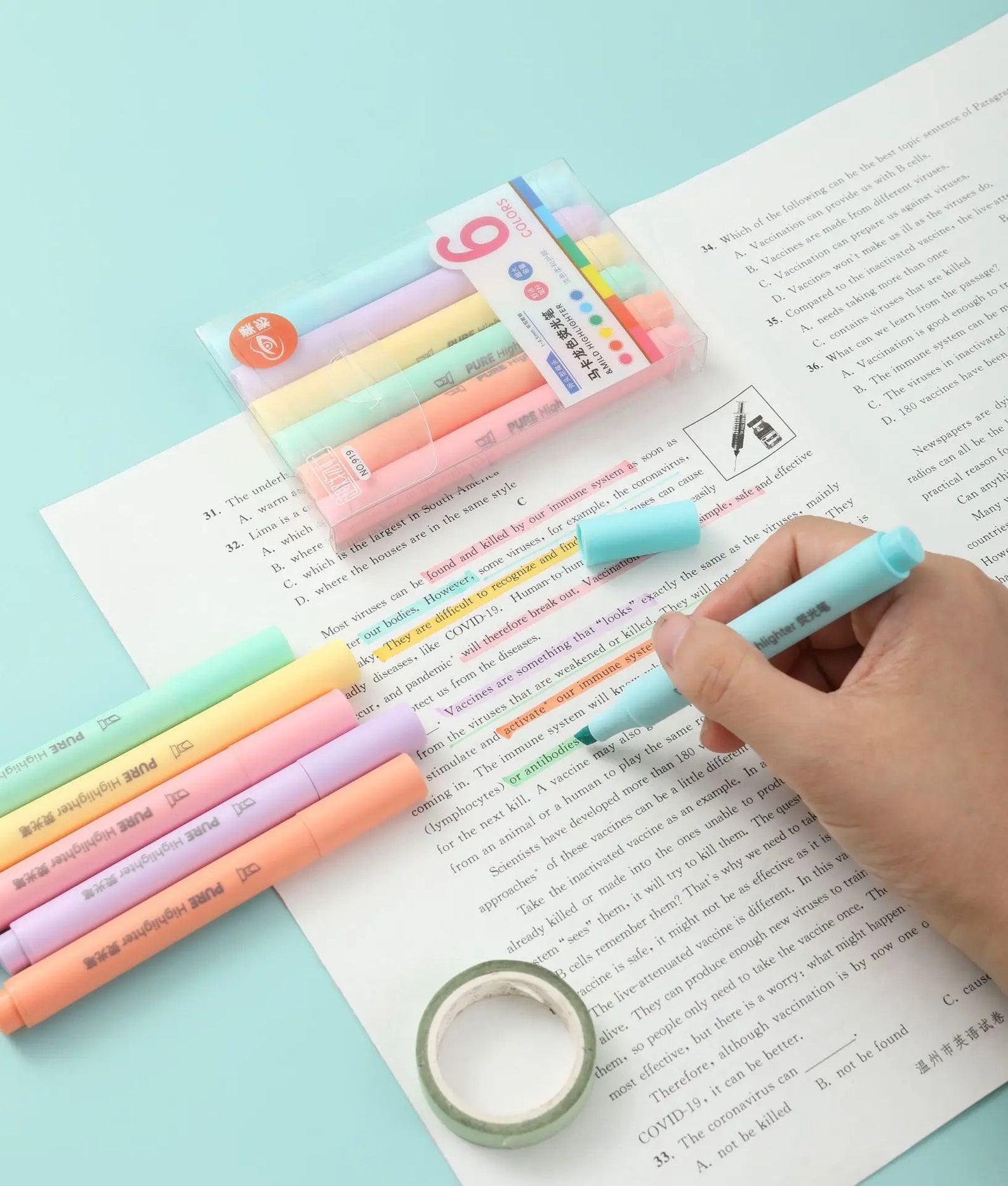 6pcs Pastel Color Macaron Highlighter Set Cute Fluorescent Marker Pens ...