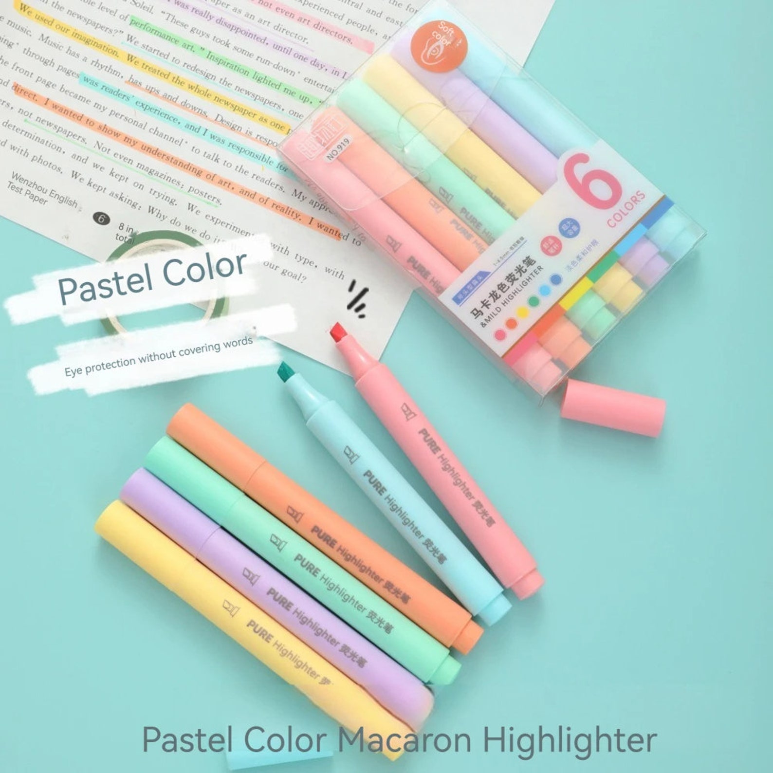 6pcs Pastel Color Macaron Highlighter Set Cute Fluorescent Marker Pens ...