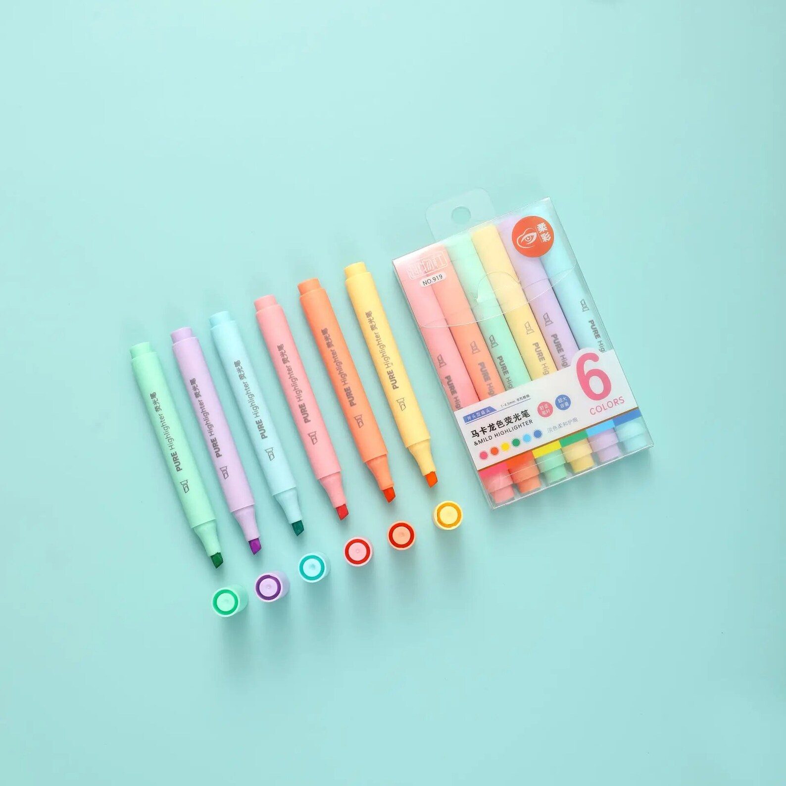 6pcs Pastel Color Macaron Highlighter Set Cute Fluorescent Marker Pens ...