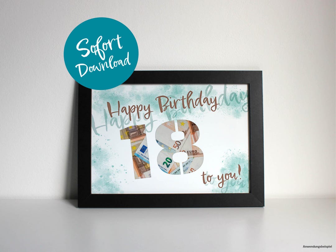 Instant Download Money Gift Birthday number 18., DIN A4 as Print-at ...