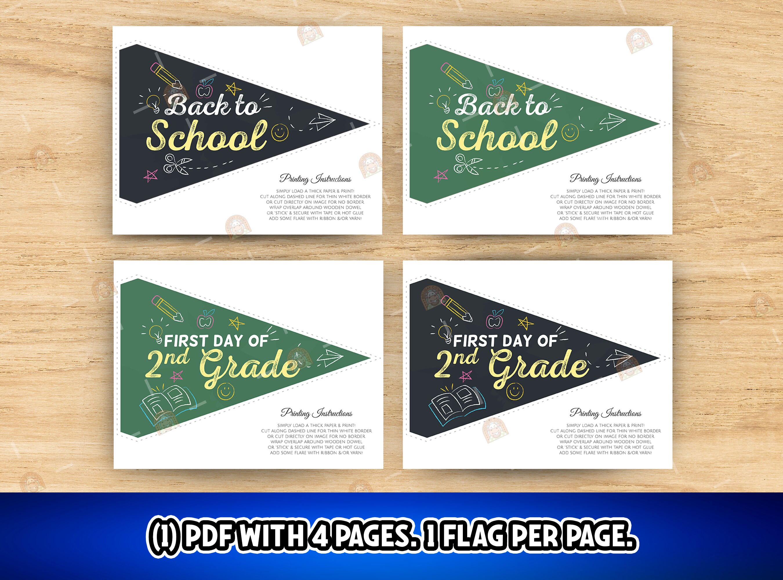 First Day of 2nd Grade Flag, Printable First Day of School Pennant Flag ...