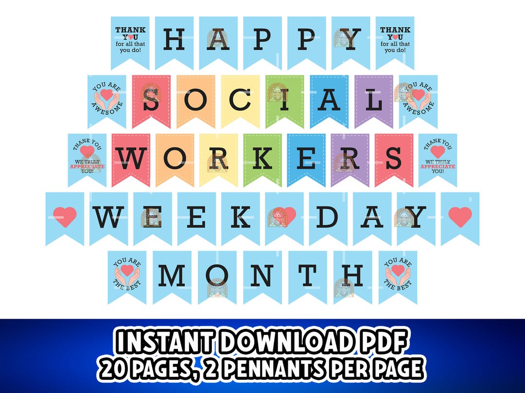 Social Work Month Banner Printable, Social Workers Week Banner, Social ...