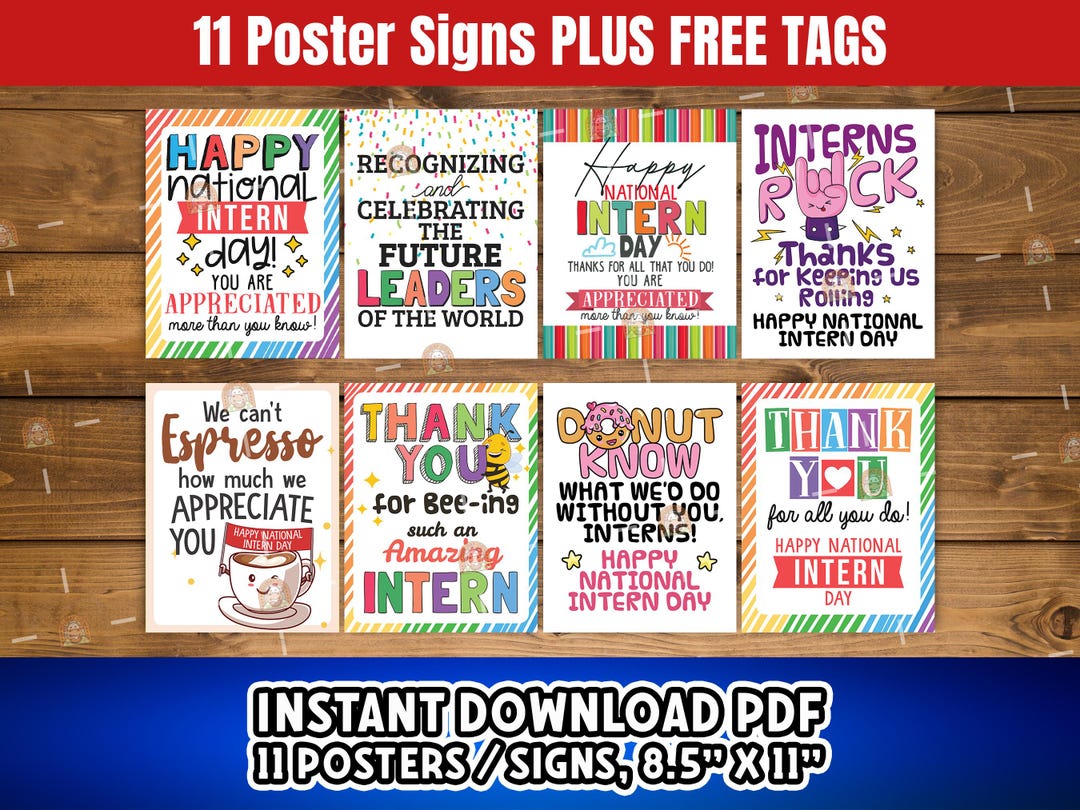 Intern Signs Bundle, Printable Happy Intern Day Poster, Intern Thank ...