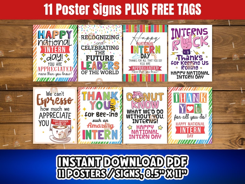 Intern Signs Bundle, Printable Happy Intern Day Poster, Intern Thank ...