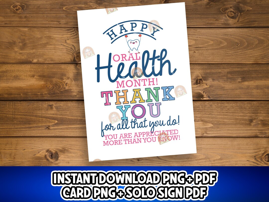 Oral Health Month Printable Card, Oral Health Month Sign, Oral Health ...