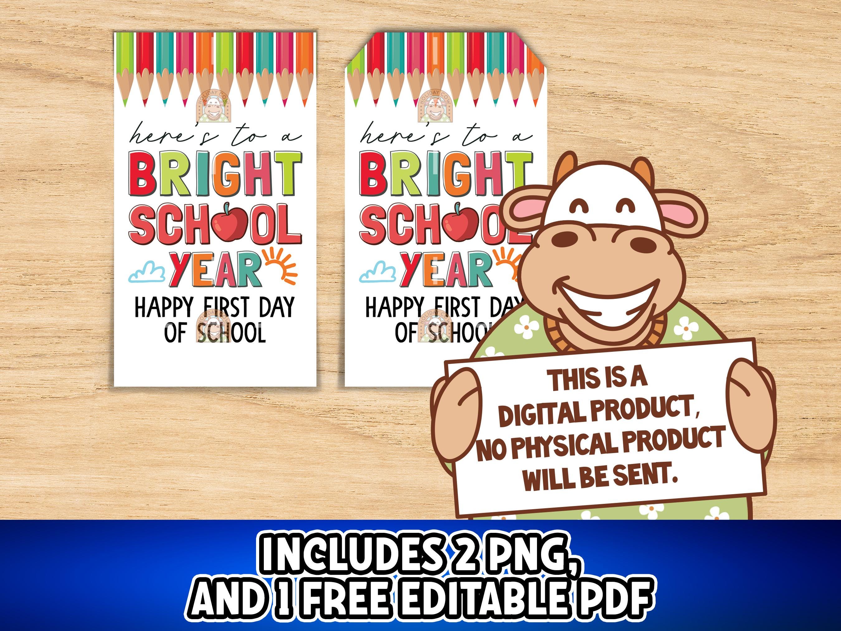 Back to School Tags, Here's to a Bright School Year Tag, Printable ...