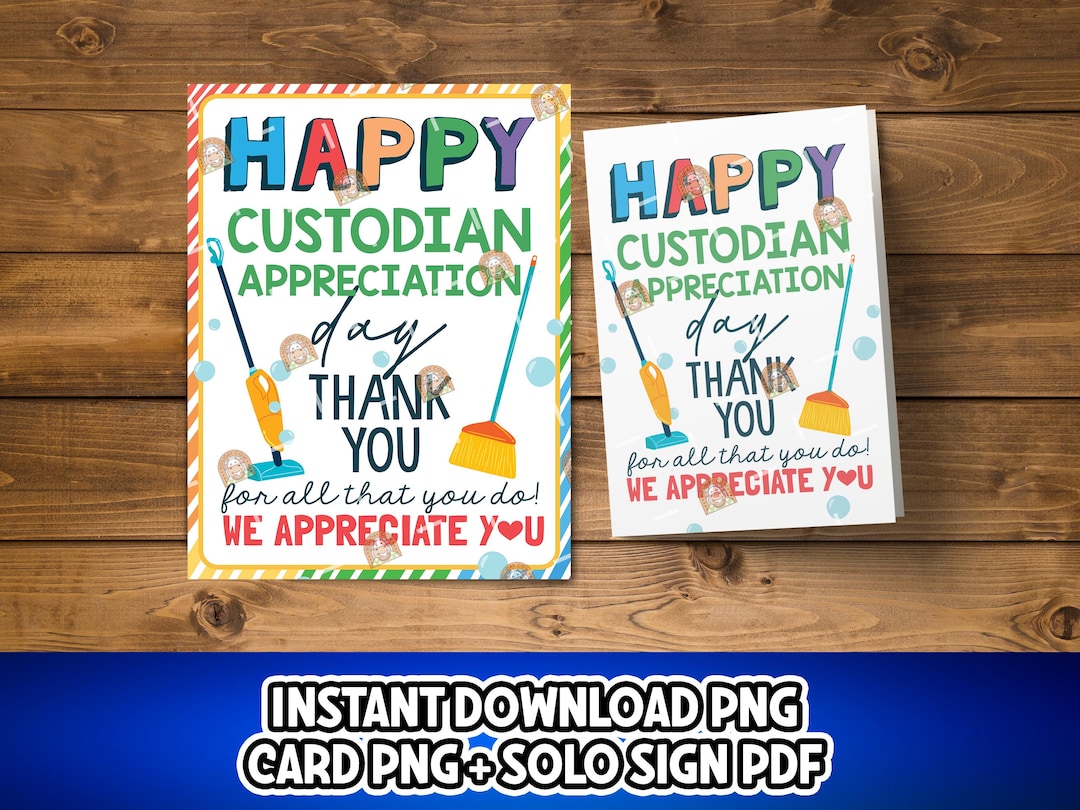 Custodian Day Card Printable, Custodian Appreciation Gift, Thank You ...