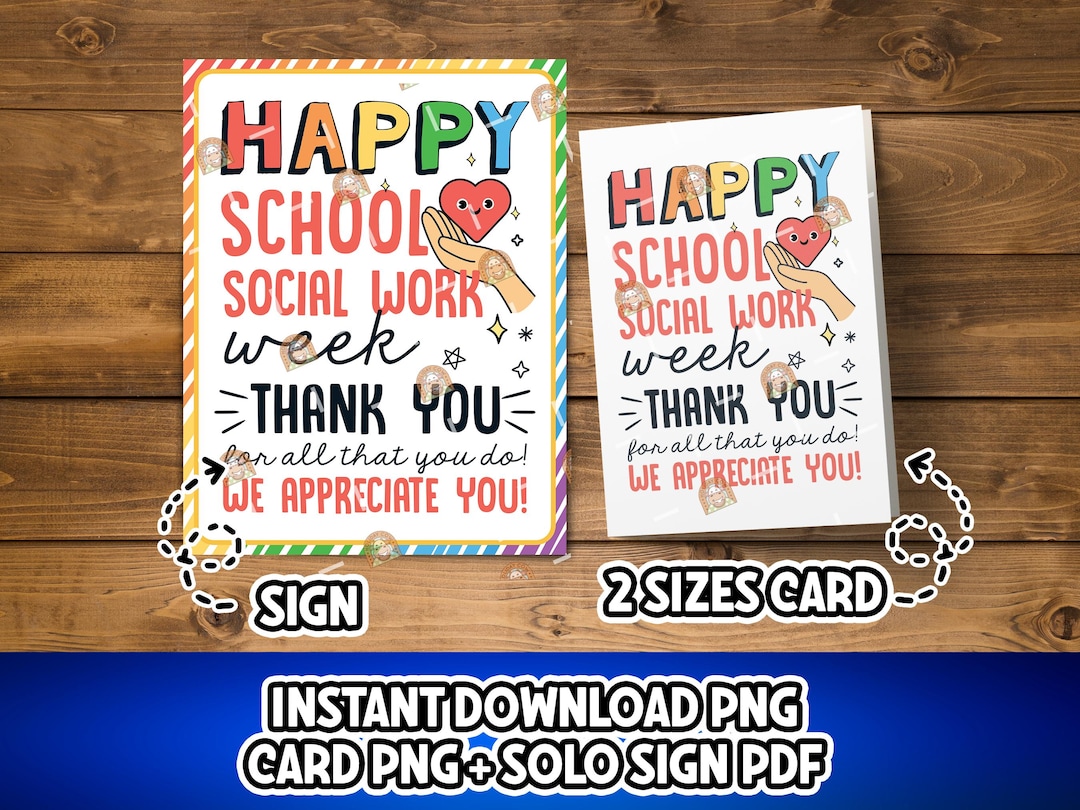 School Social Work Week Sign, Thank You Social Work Week Card Printable ...