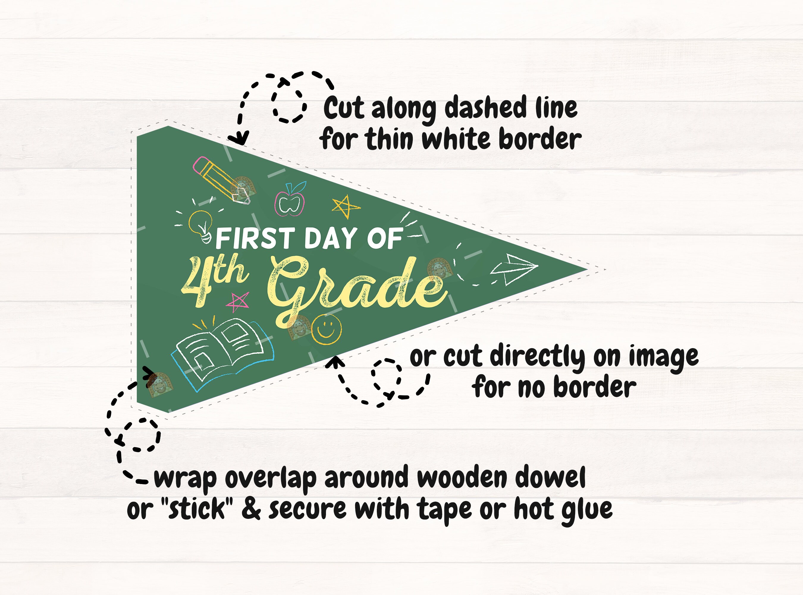 First Day of 4th Grade Flag, Printable First Day of School Pennant Flag ...