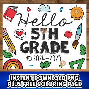 First Day of 5th Grade Sign, First Day of School Sign Printable, Back ...