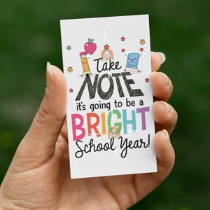 Printable Back to School Tag, Take Note Tag, Bright School Year First ...