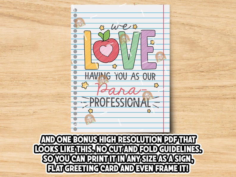 Paraprofessional Gift, School Paraprofessional Card Printable, Para ...