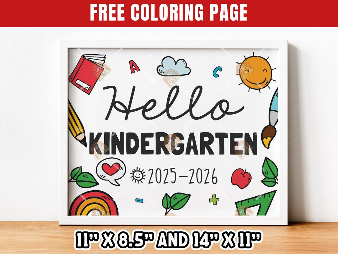 First Day of Kindergarten Sign, First Day of School Sign Printable ...