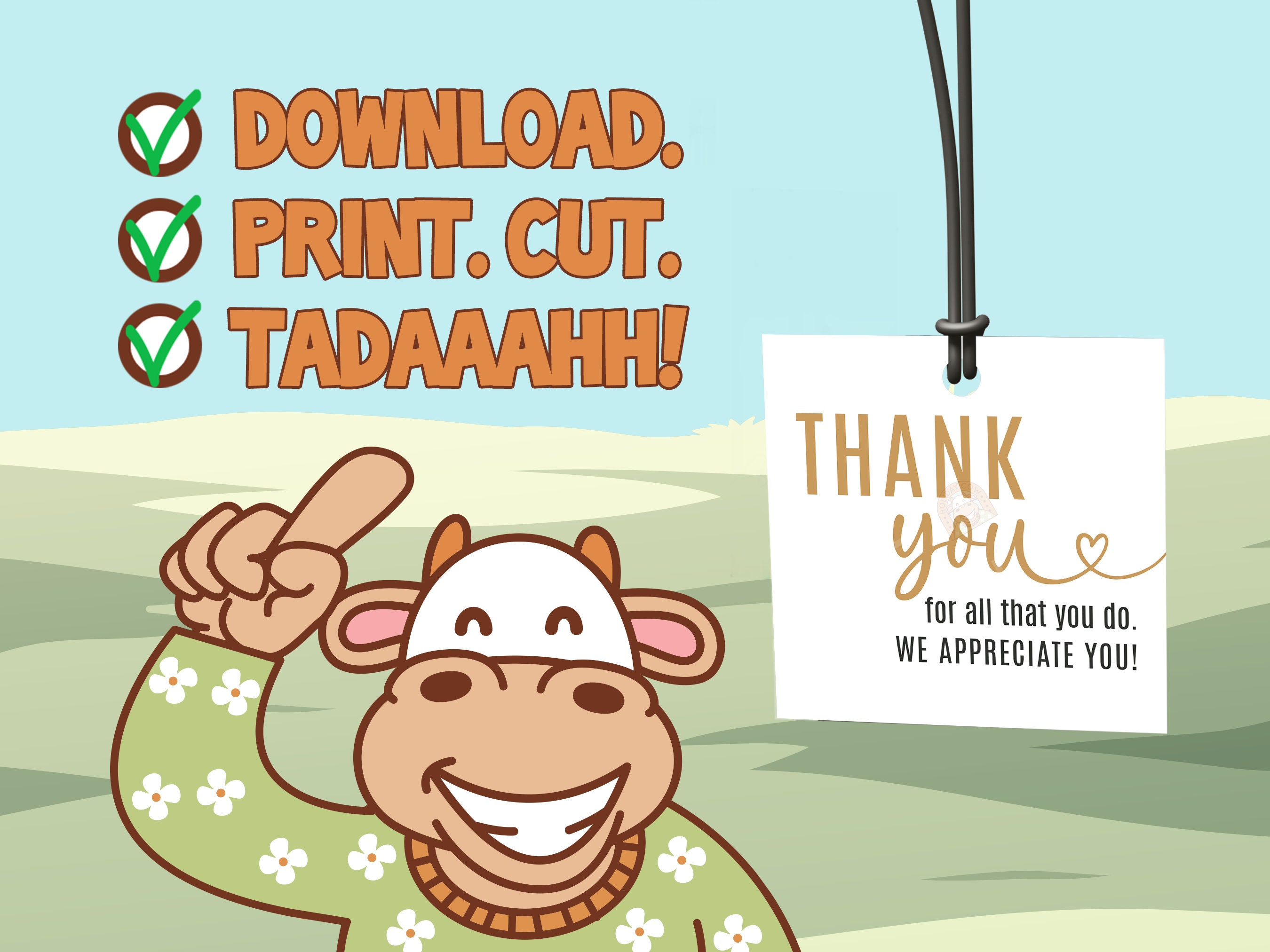 Employee Appreciation Tags Printable, Minimalist Elegant Thank You Tag ...