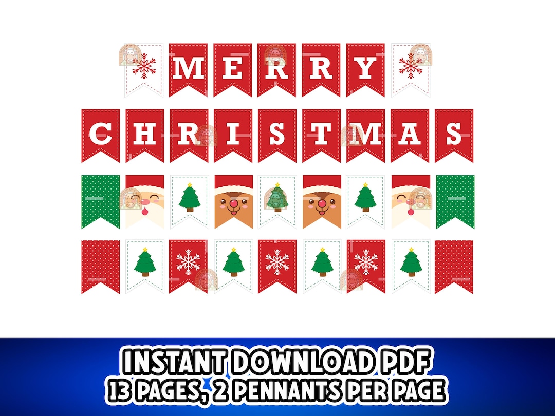 Merry Christmas Banner Printable, Xmas Banner for Christmas Decor ...