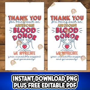 Blood Donors Gift Tag, Printable Blood Donor Month Tags, Thank You ...