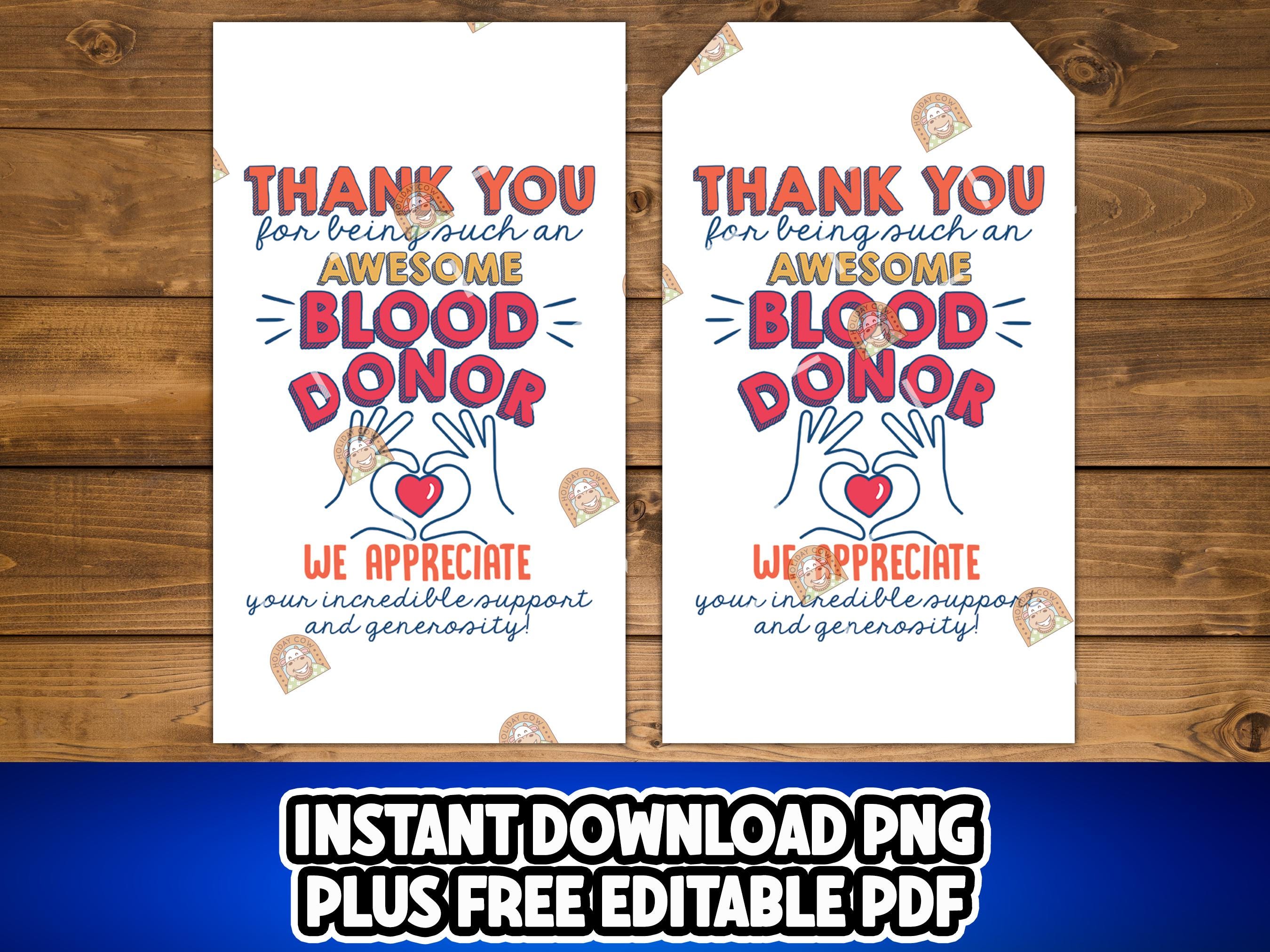 Blood Donors Gift Tag, Printable Blood Donor Month Tags, Thank You ...