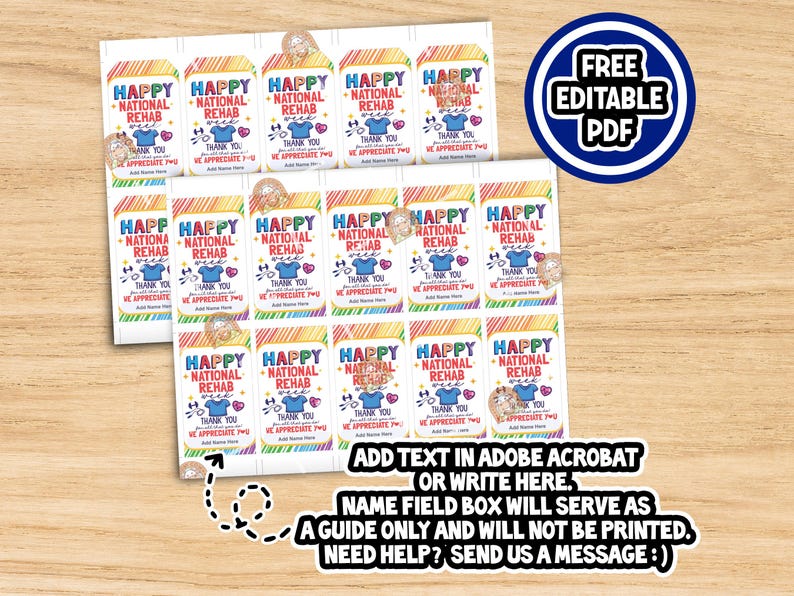 National Rehabilitation Week Gift Tags Printable, Happy Rehab Week Tags ...