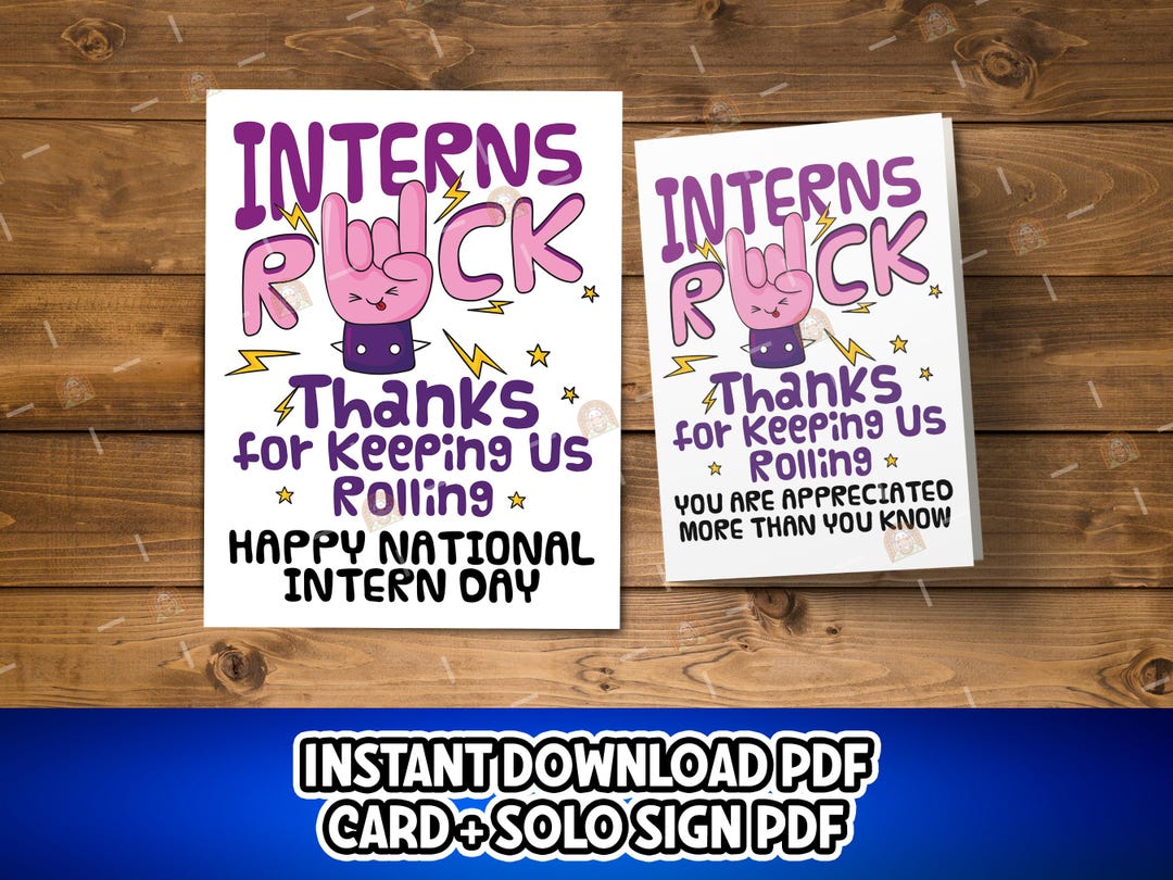 Intern Card, Intern Rocks Printable Card, Happy Intern Day Gift, Intern ...
