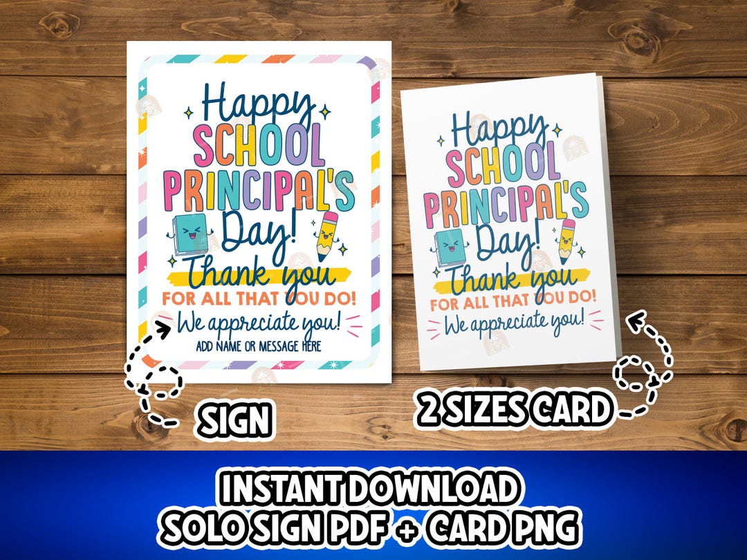 Principals Day Card Printable, Thank You Principal Appreciation Sign - Etsy