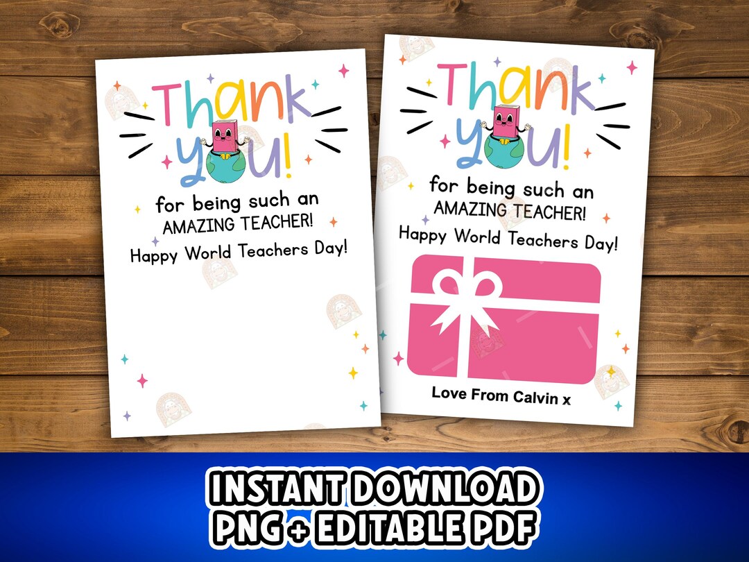 World Teachers Day Gift Card Holder Printable, World Teachers Day Gift ...