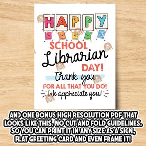 School Librarian Day Gift, Printable School Librarian Day Card, Thank ...