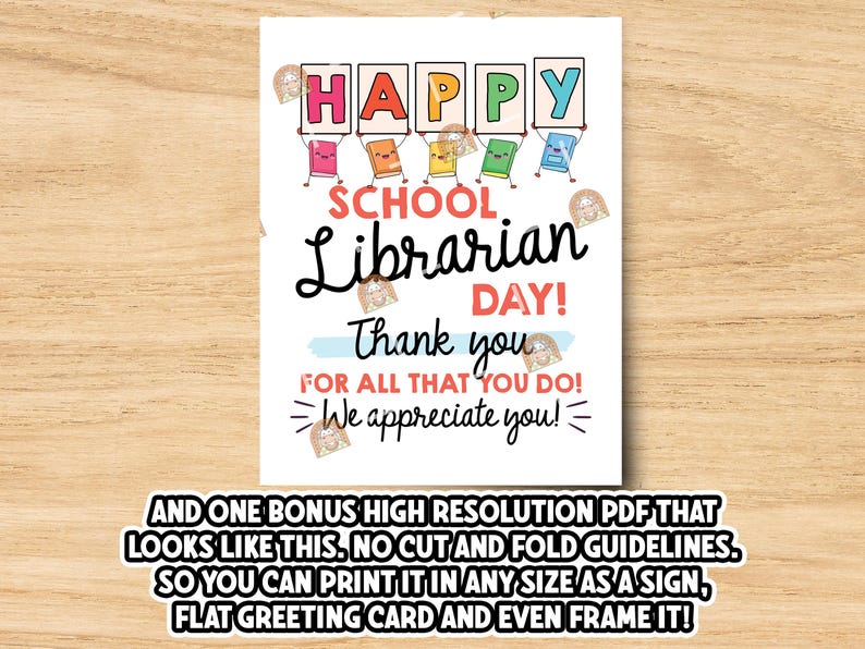 School Librarian Day Gift, Printable School Librarian Day Card, Thank ...