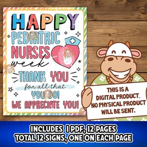 Pediatric Nurses Week Sign Printable, Thank You Pediatric Nurse Gift ...