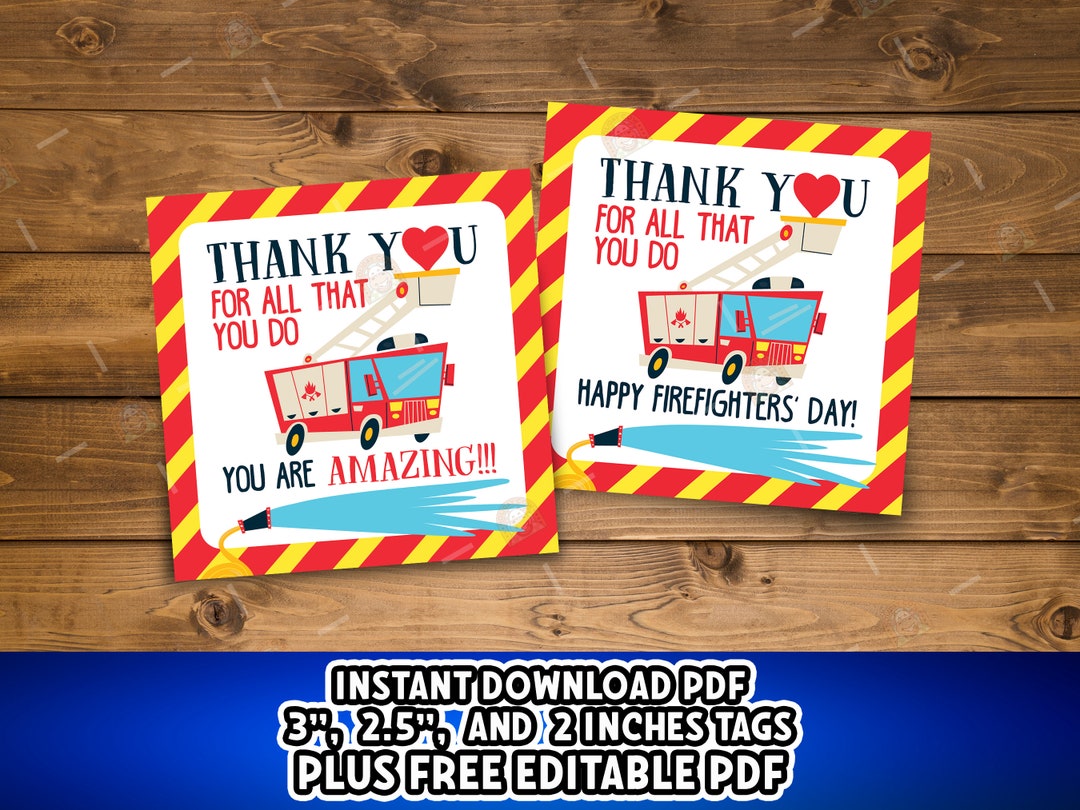 Firefighter Day Gift Tags Printable, Firefighter Appreciation Tags ...