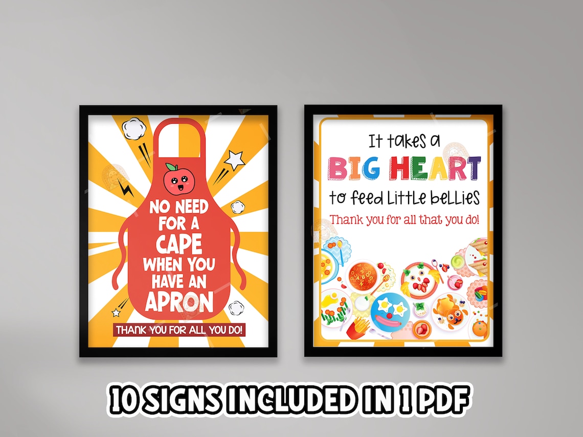 School Lunch Hero Day Sign Set of 10, Printable School Lunch Hero Thank ...