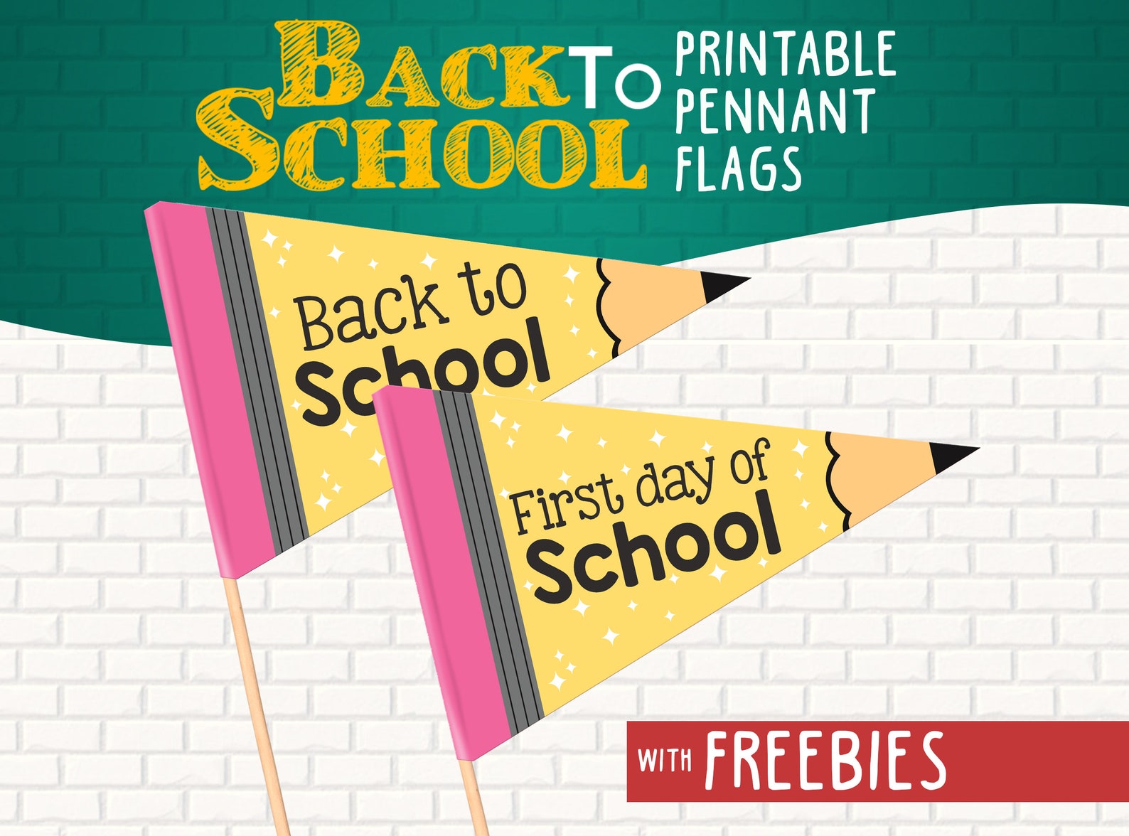 Printable First Day of School Pennant Flags, Back to School Flag ...