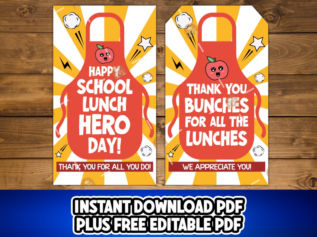 School Lunch Hero Day Tag, Lunch Hero Gift Tags Printable, School Lunch ...