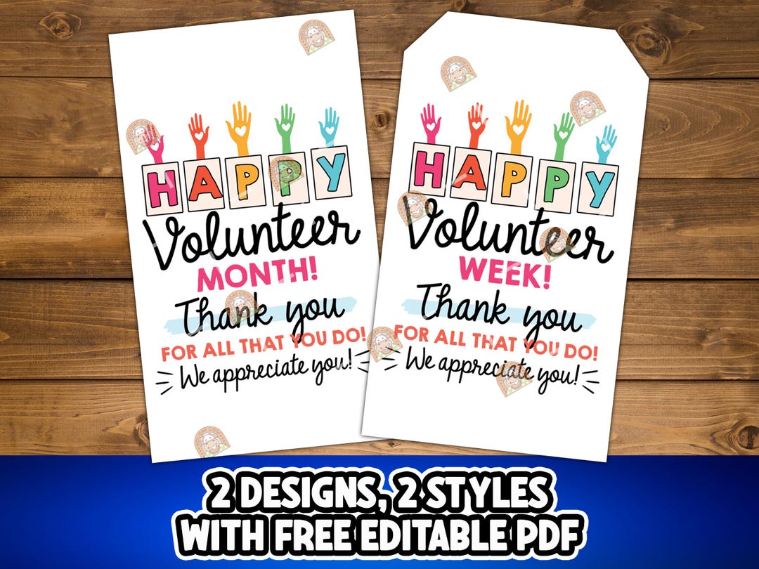 Volunteer Month Gift Tag Printable, Volunteer Week Gift Tag for ...