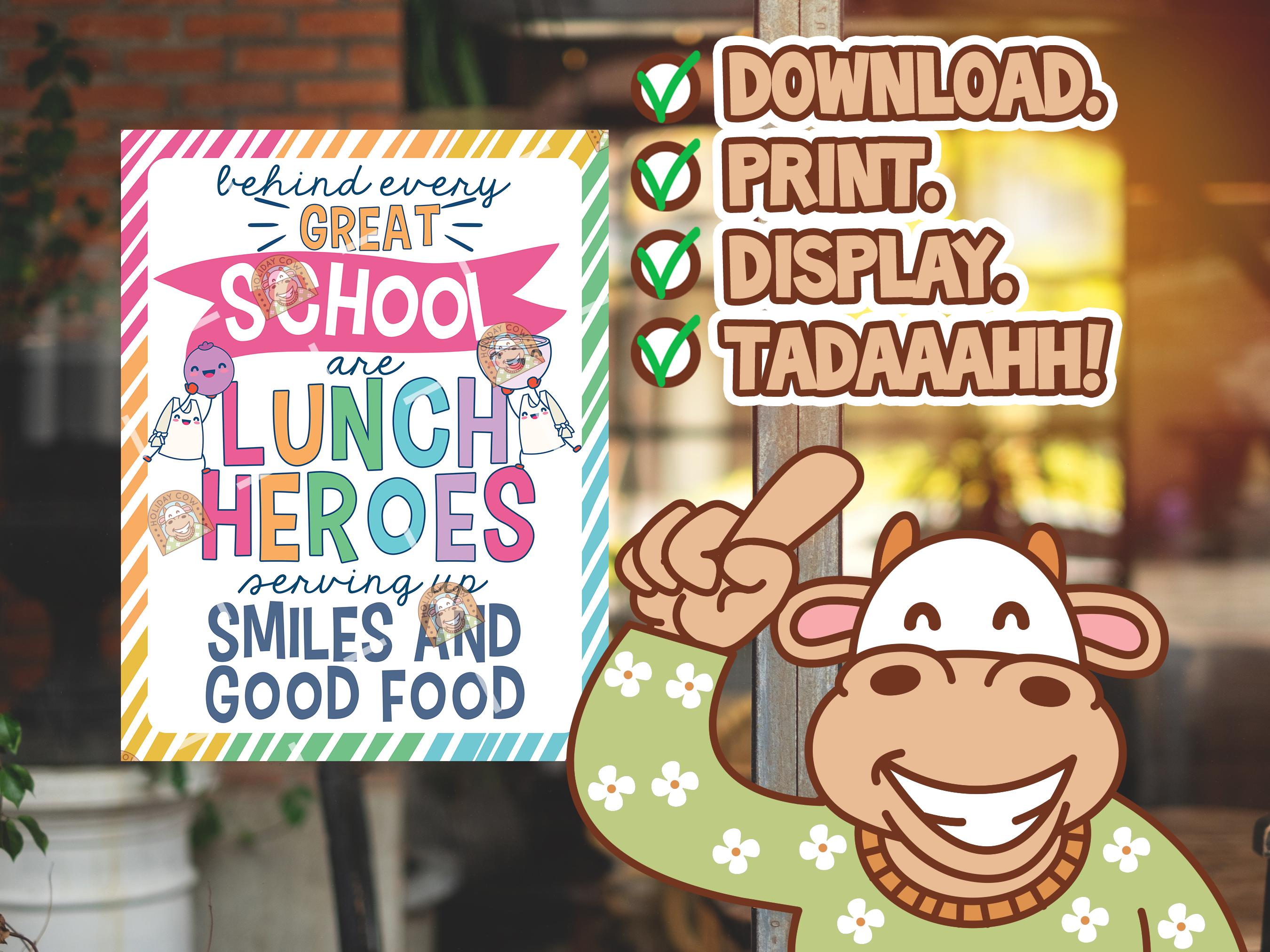 School Lunch Hero Day Signs, Printable School Lunch Hero Thank You ...