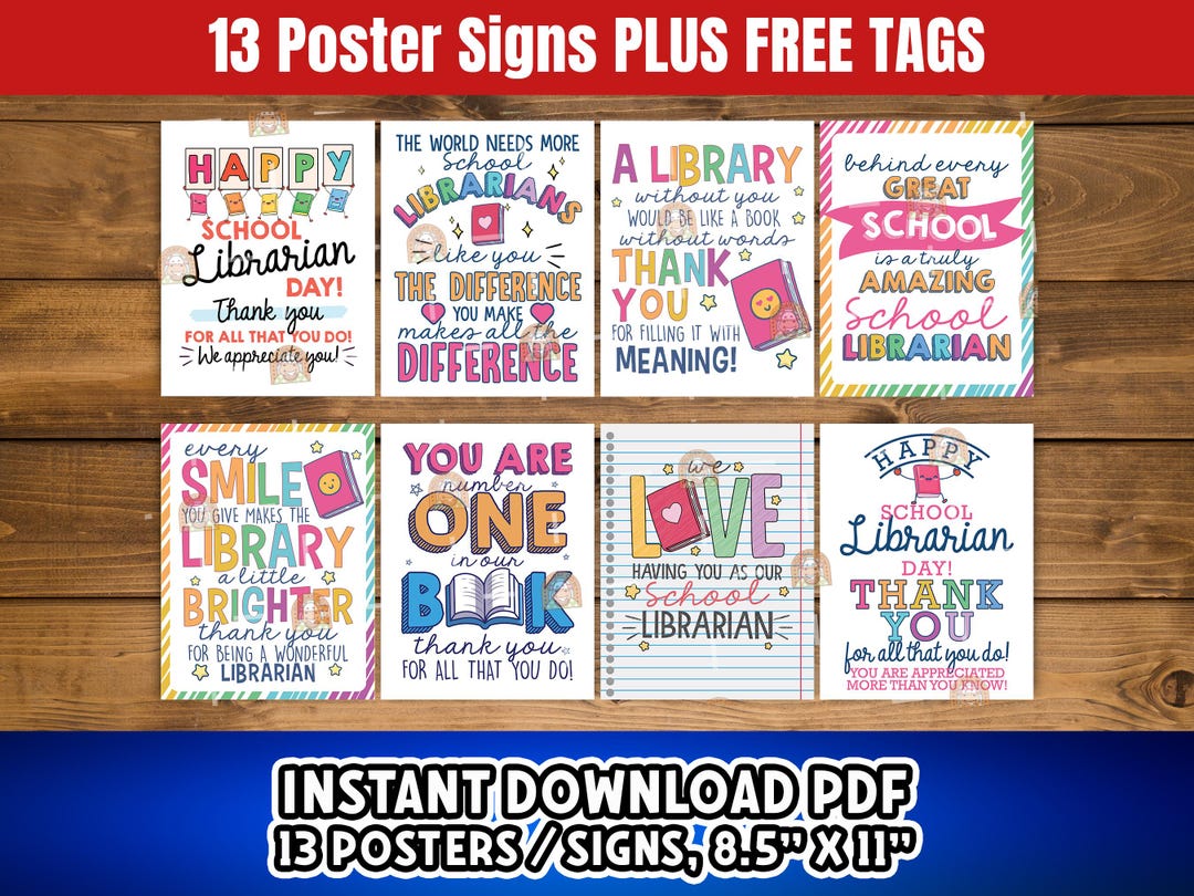 School Librarian Day Posters Printable, Librarian Thank You, Librarian ...