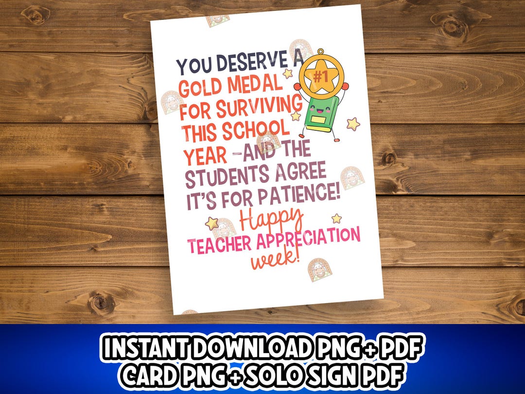 Teacher Gift, Printable Teacher Appreciation Week, Funny Teacher Card ...