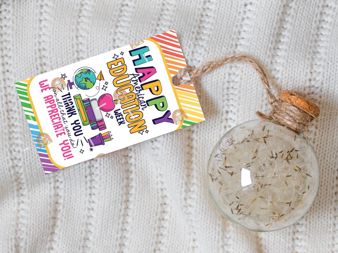 American Education Week Tags Printable, Thank You Teacher Tag, Educator ...