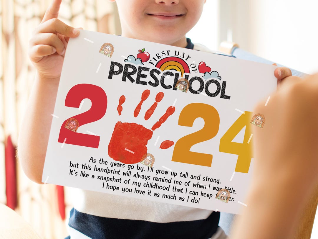First Day of Preschool Handprint Art Printable, Back to School ...