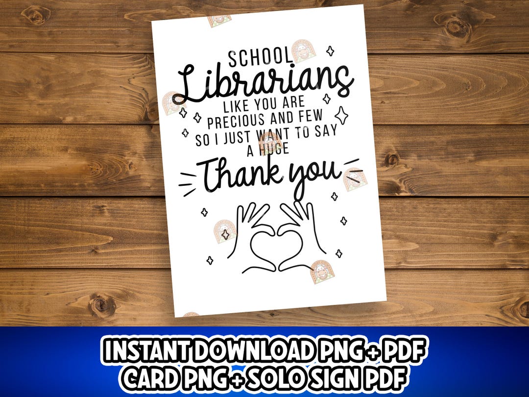 Librarian Gift, Printable School Librarian Card, Thank You Librarian ...
