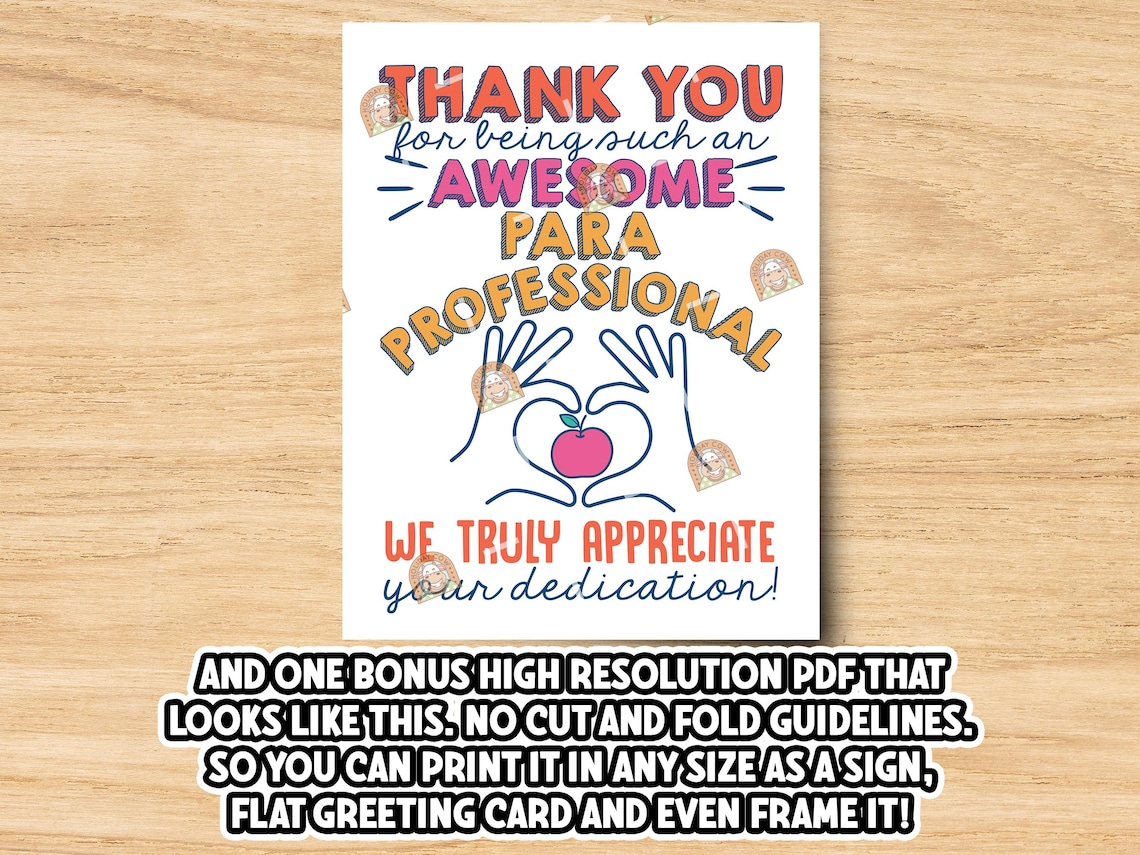 Paraprofessional Gift, Thank You Paraprofessional Card, Para ...