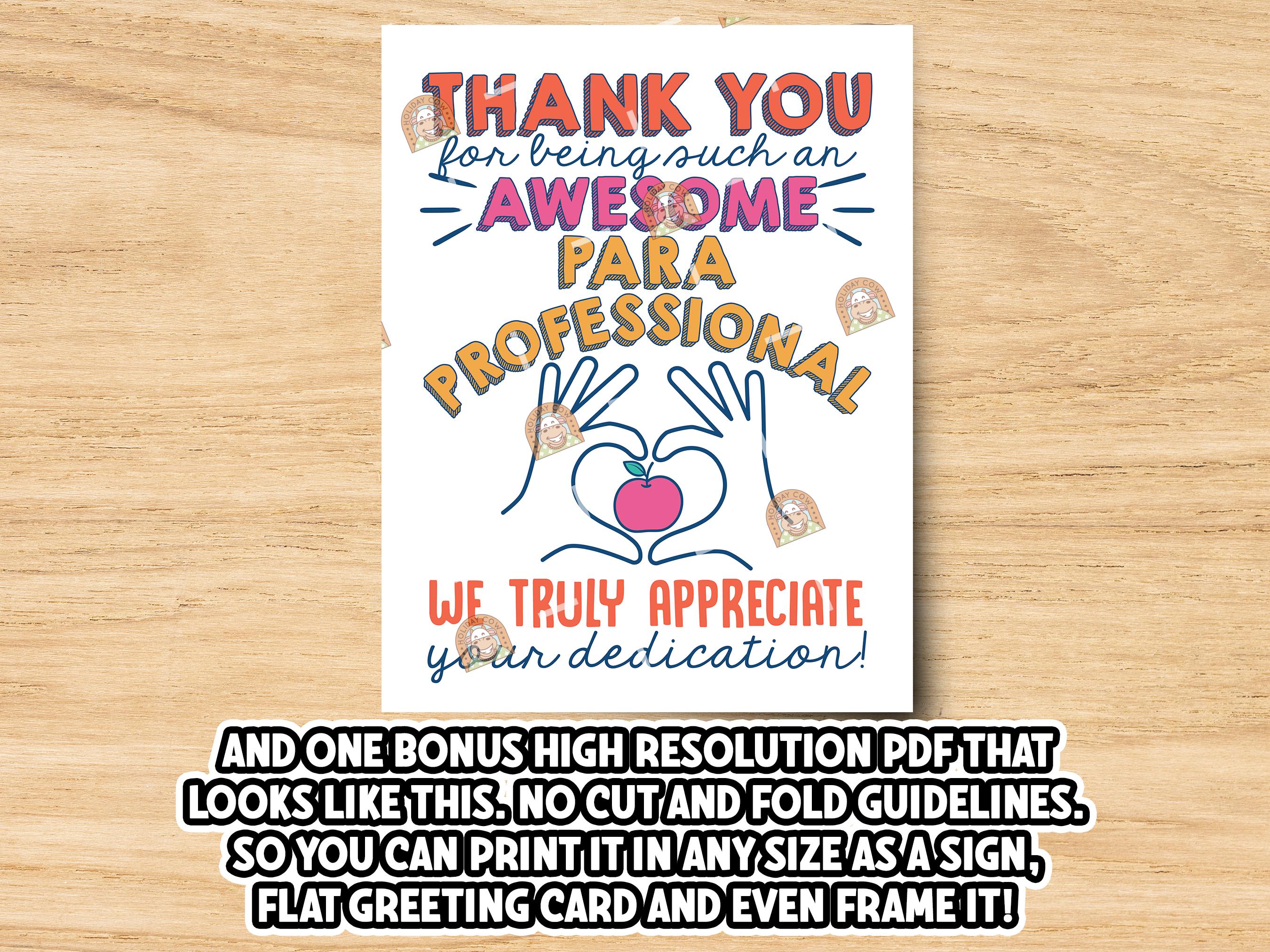 Paraprofessional Gift, Thank You Paraprofessional Card, Para ...