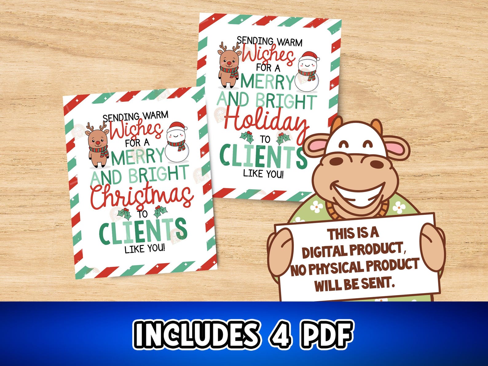 Clients Christmas Gift Printable, Merry and Bright Christmas Wishes for ...