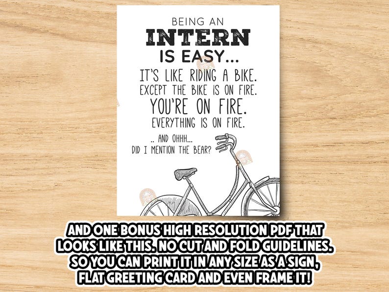 Intern Card, Printable Funny Card for Intern, Intern Day Gift, Intern ...