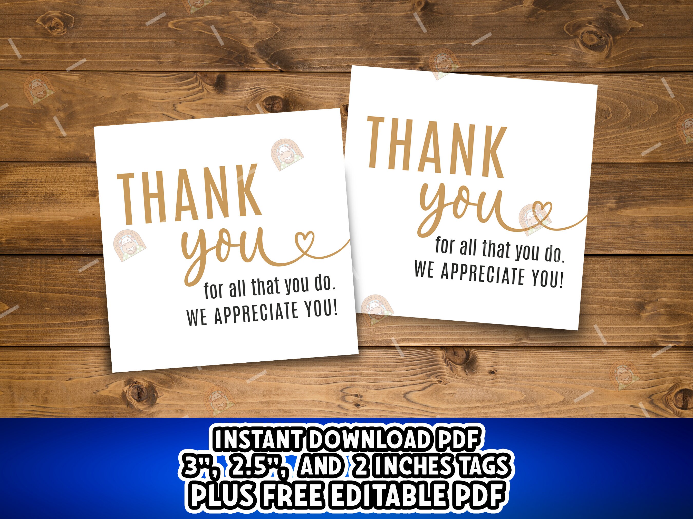 Employee Appreciation Tags Printable, Minimalist Elegant Thank You Tag ...