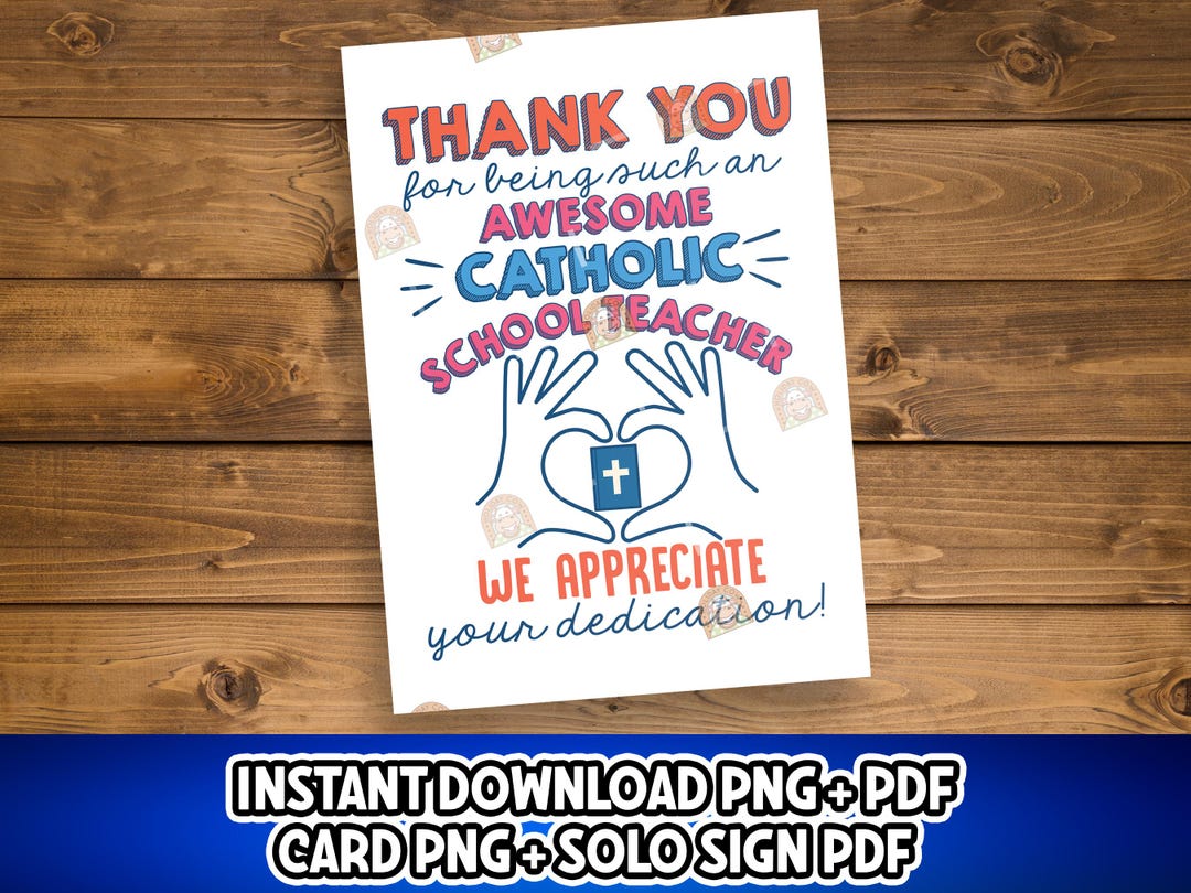 Catholic School Teacher Gift, Thank You Catholic School Teacher Card ...