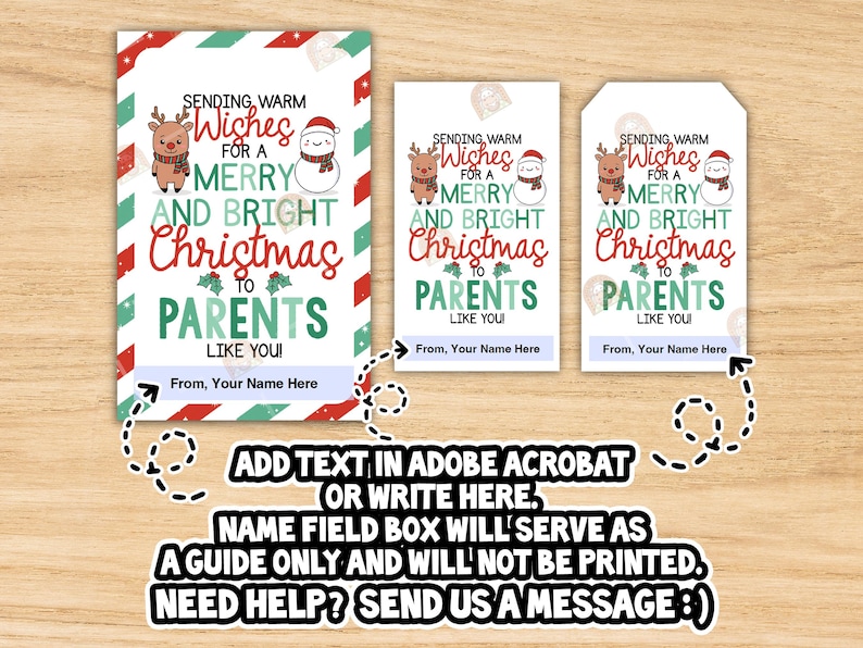 Parents Christmas Gift Tag Printable, Merry and Bright Christmas Wishes ...