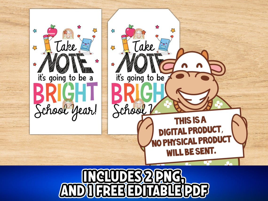 Printable Back to School Tag, Take Note Tag, Bright School Year First ...