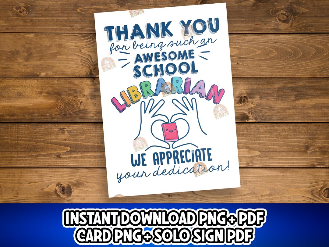Librarian Gift, Printable Librarian Card, Librarian Thank You ...