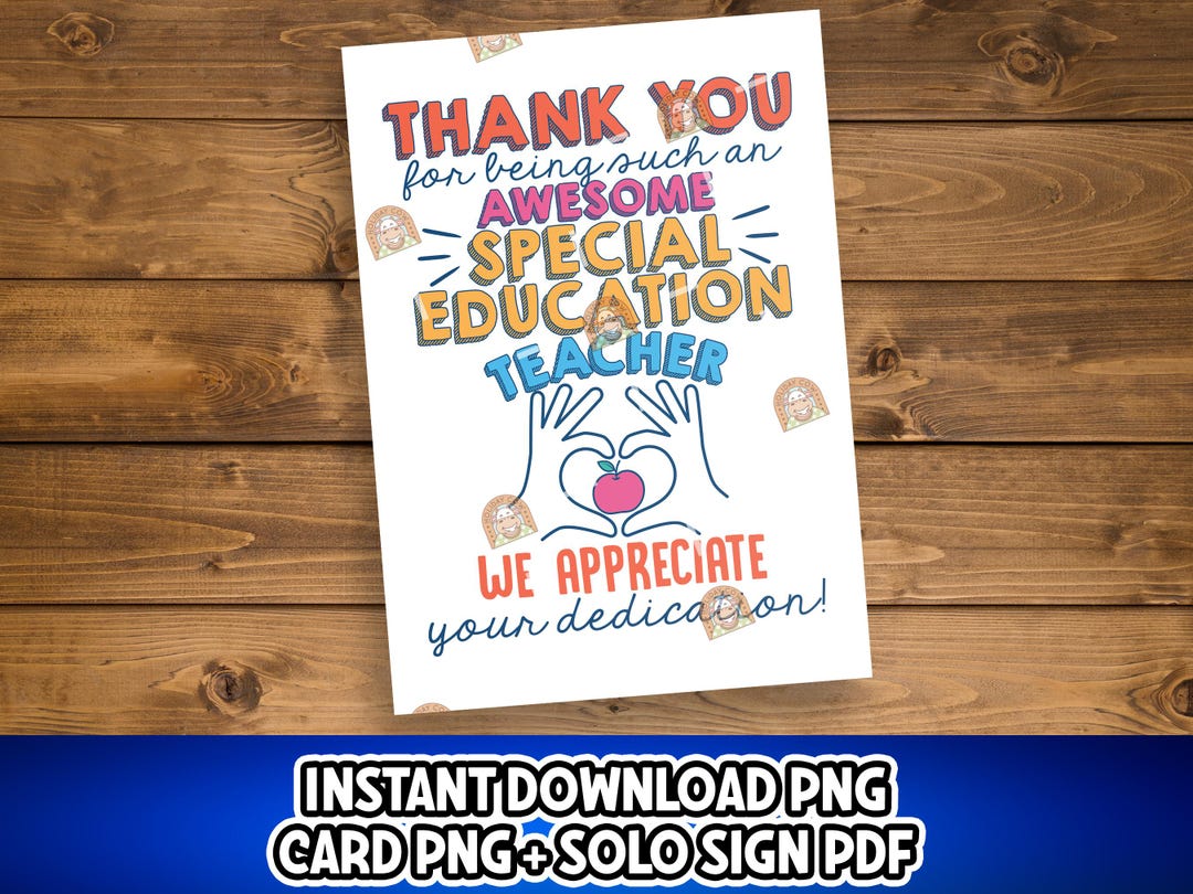 Special Ed Teacher Gift, Printable Special Education Day Card, Thank ...